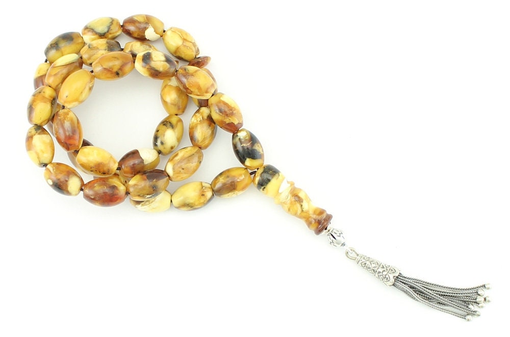 Mosaic amber, Worry beads set, made of selected natural amber small pieces.