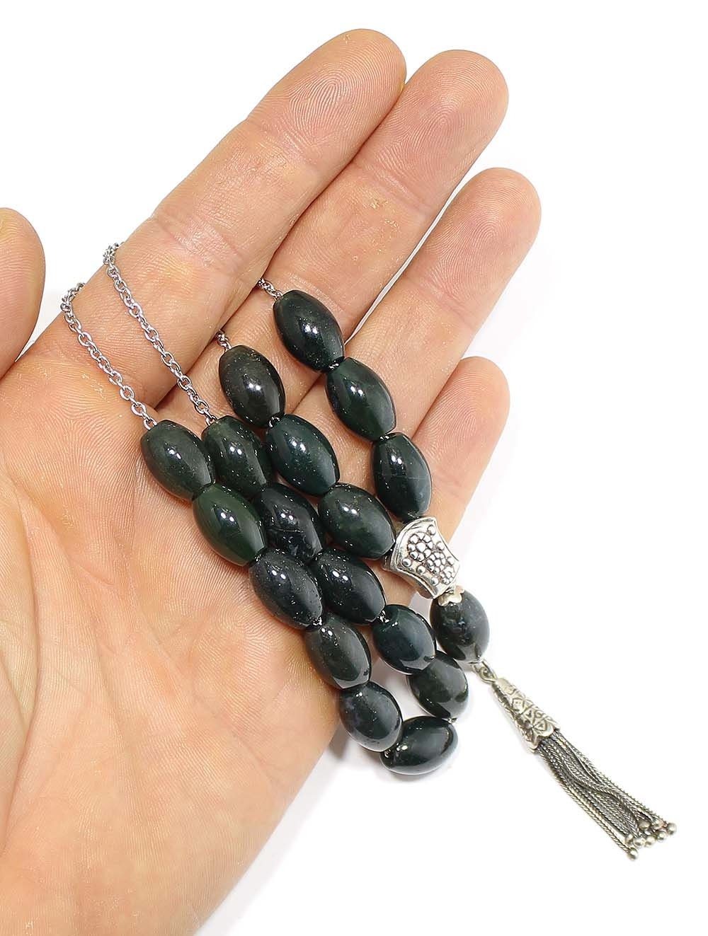Greek komboloi made of selected natural, dark Green Jasper stone.