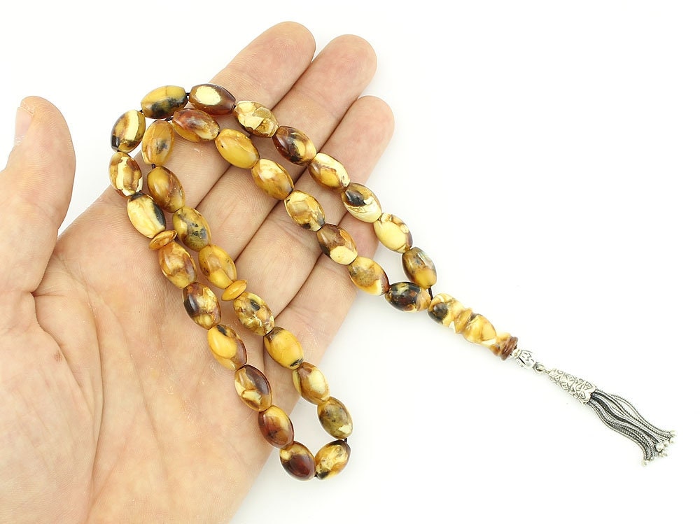 Mosaic amber, Worry beads set, made of selected natural amber small pieces.