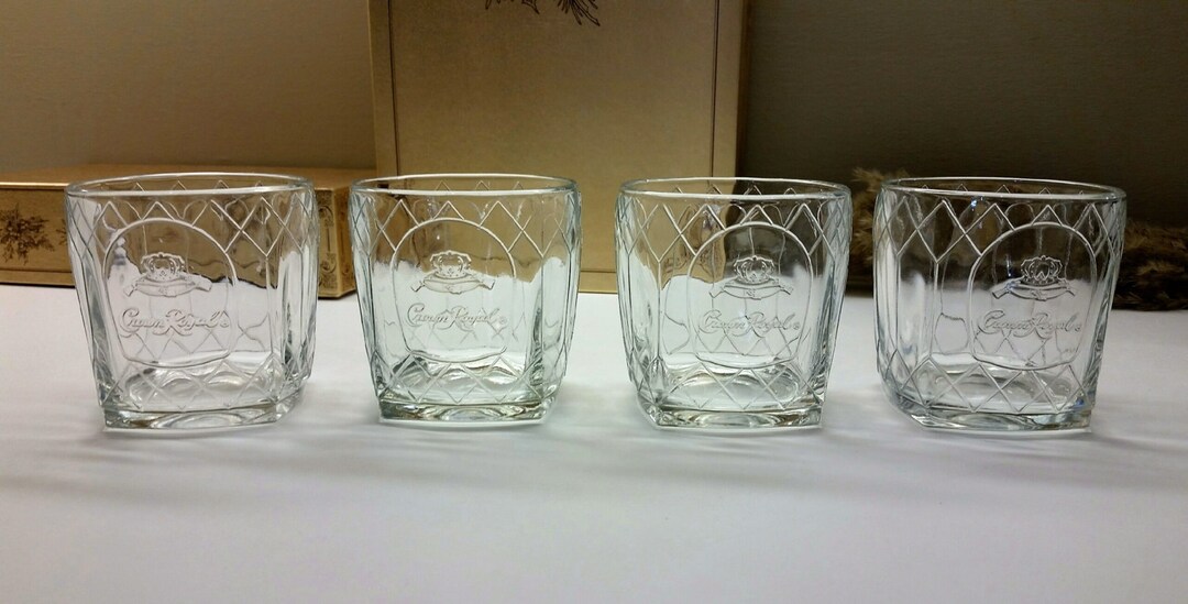 1950 1970's CROWN ROYAL LATTICE 4 Vintage Glasses Raised Pattern ...