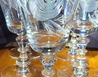 Set of 2 - Rare FOSTORIA Rose Pattern, Etched Hand-blown Crystal Water ...