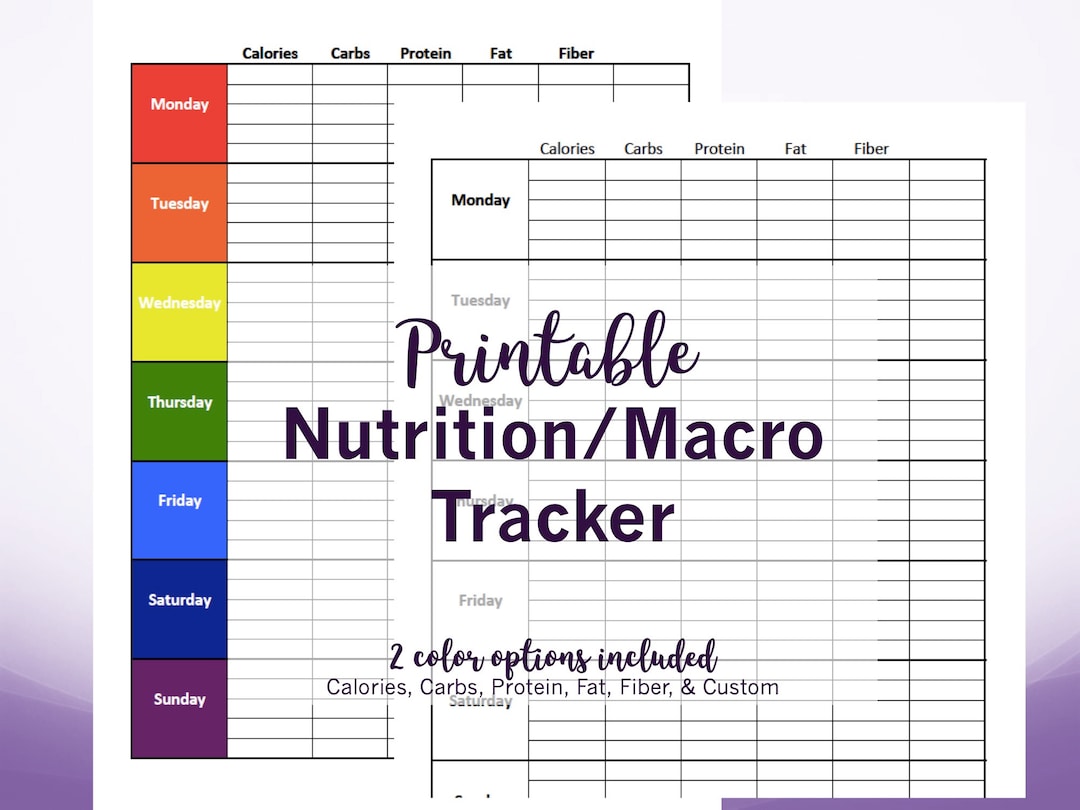 Printable Weekly Nutrition/macro Tracker in Rainbow or Black & White ...