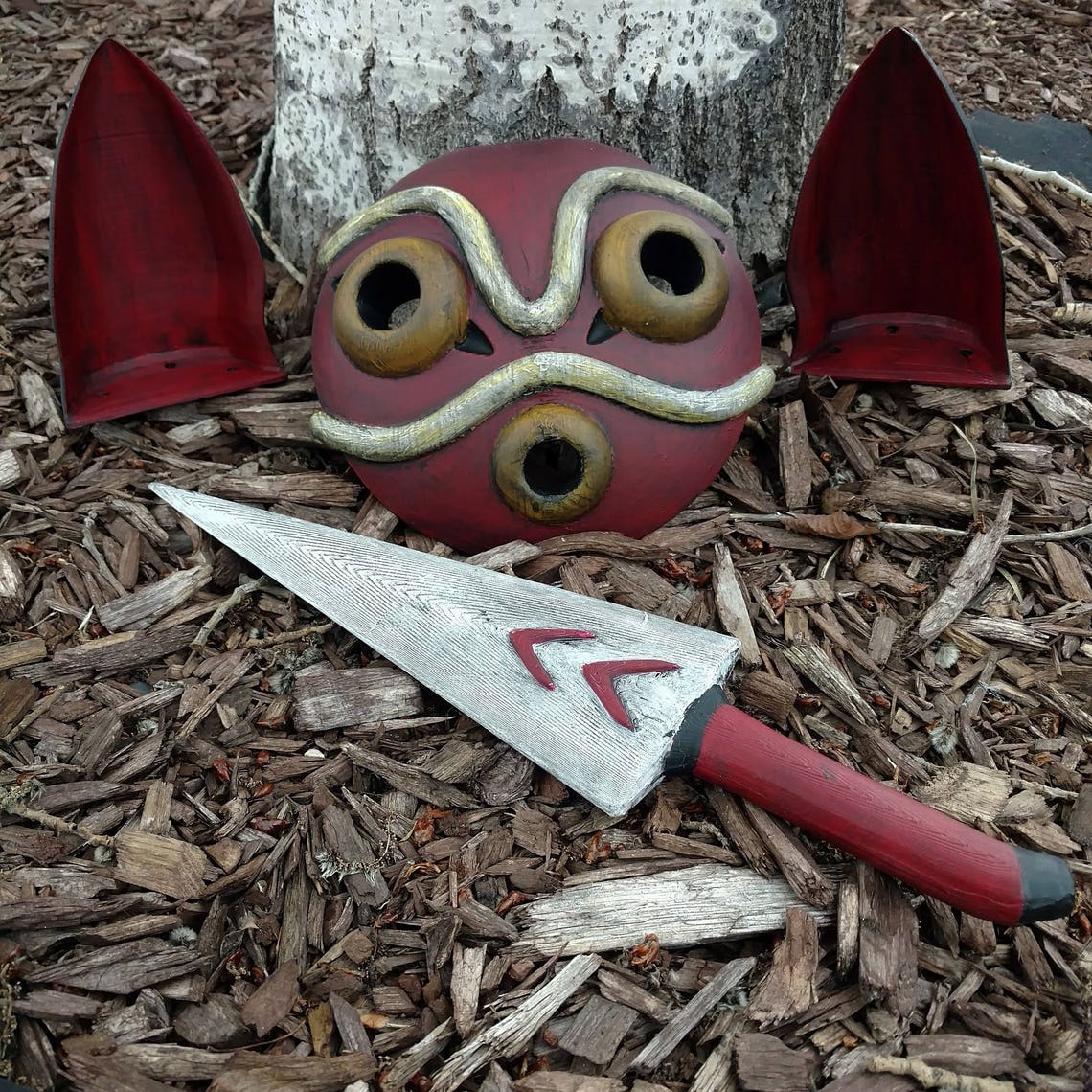 Princess Mononoke Cosplay Set, Mask, Ears, Knife, 3D Printed, Hand ...