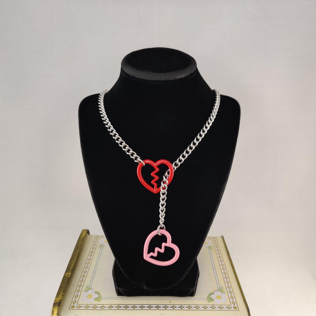 Stainless Steel Heart Breaker Slip Chain Choker With Colorful Broken ...