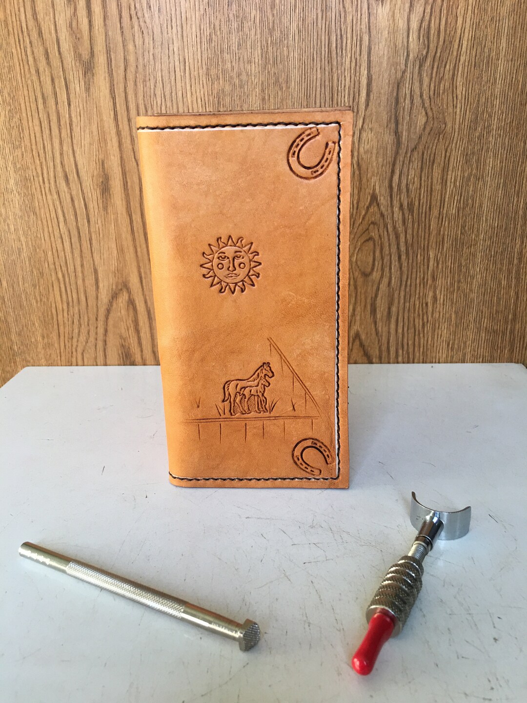 Leather Roper Style Wallet With Mother and Baby Horse Theme, Handmade ...