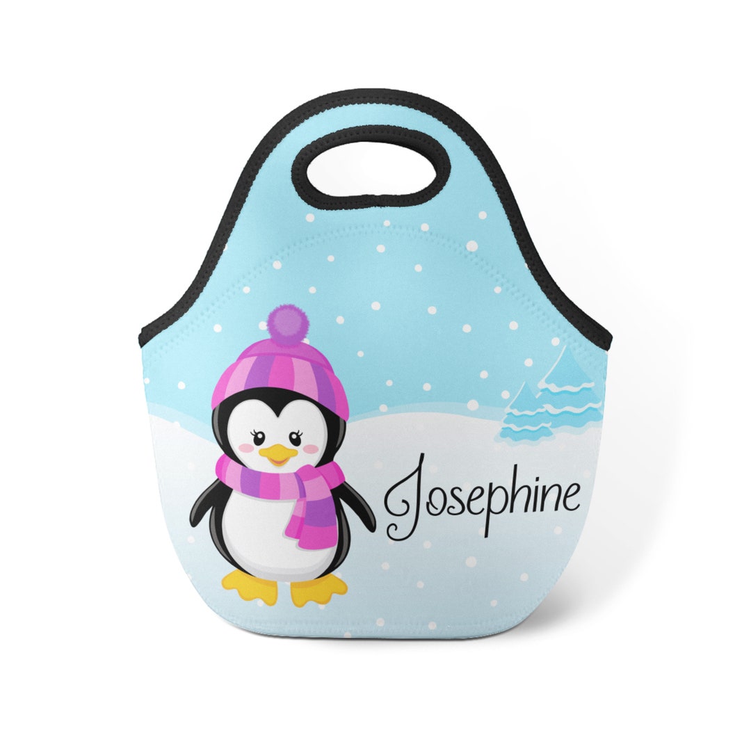 Penguin Lunch Tote Arctic Animal Snack Sack, Cool Winter Pink Penguin ...