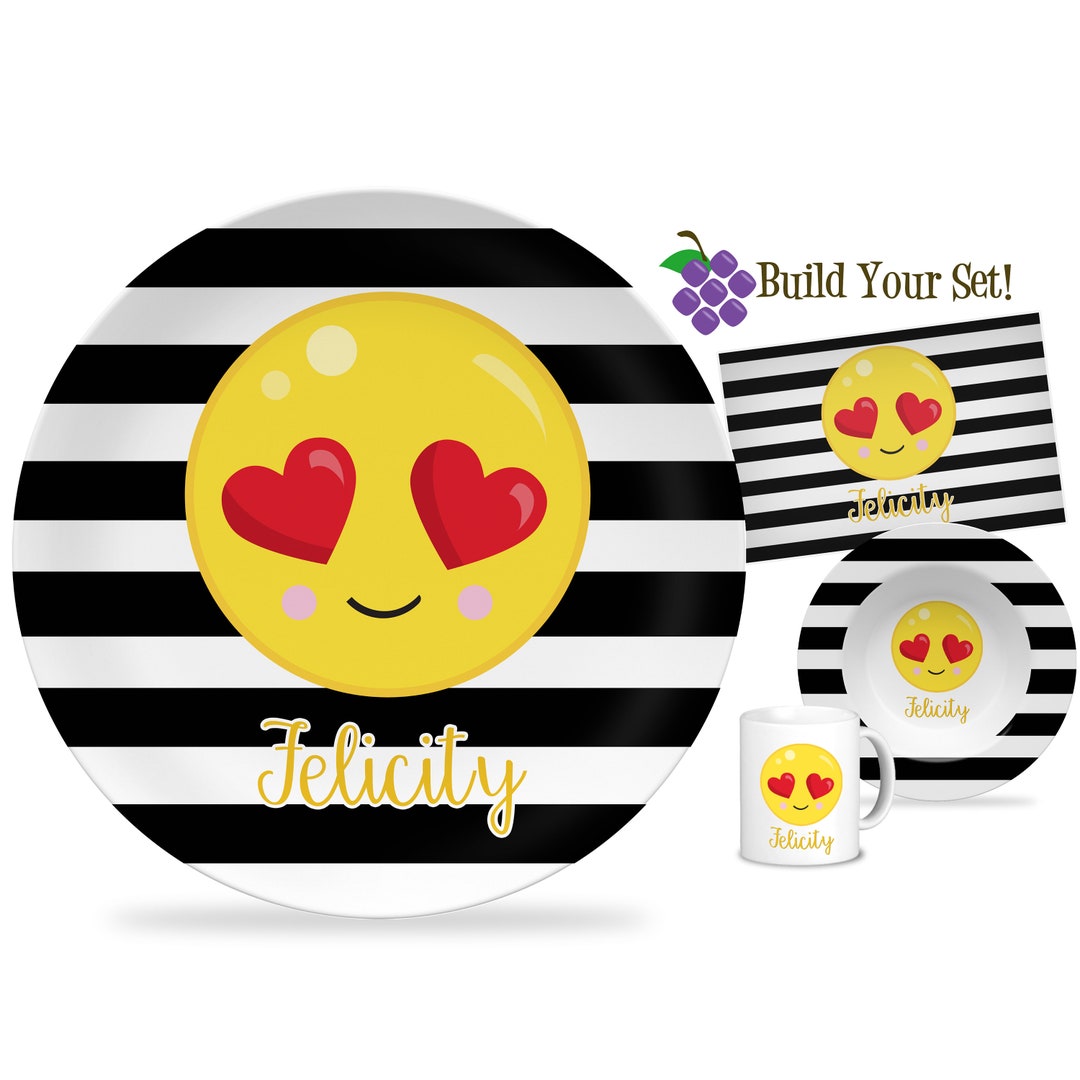 Modern Emoji Plate - Black White Stripe Gold Emoji Dinner Plate, Cute ...