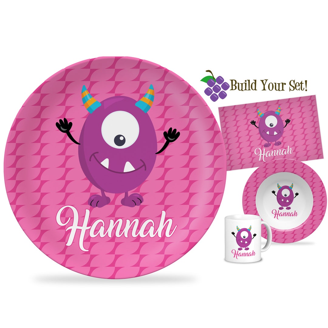 Monster Plate - Happy Pink Alien Monster Dinner Plate Set, Silly Purple ...