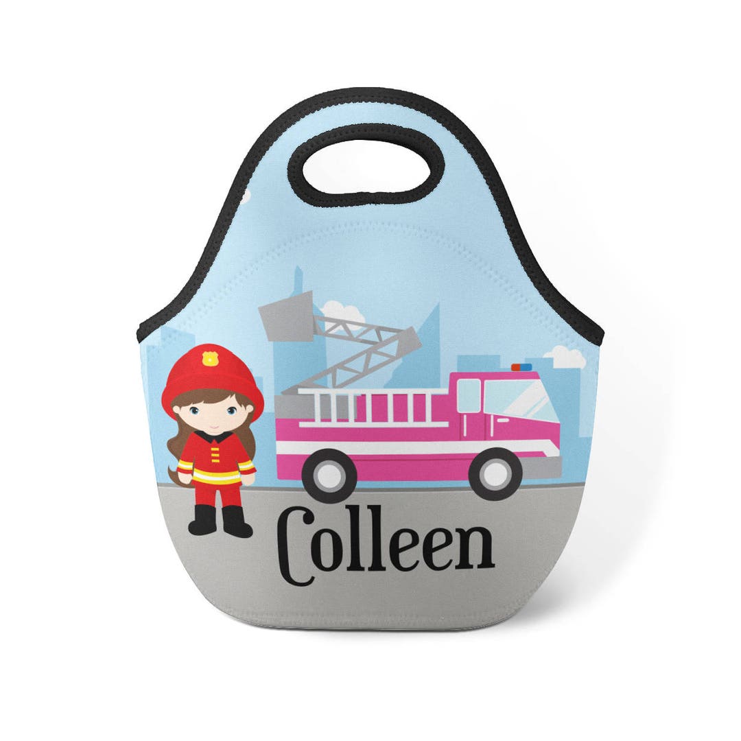 Fire Truck Personalized Lunch Tote - Big City Firefighter Girl Snack ...