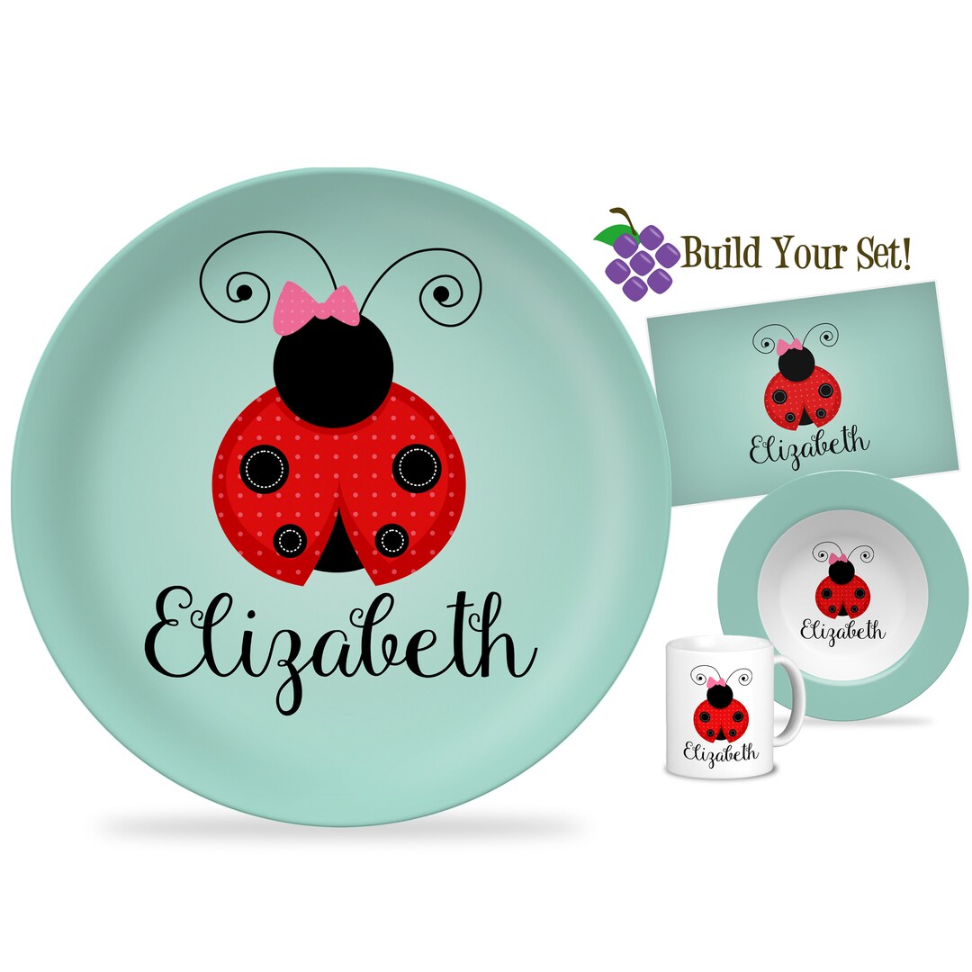 Green Ladybug Plate: Red Black Love Bug Pink Bow Personalized ...