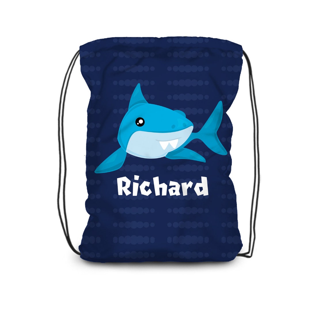 Shark Drawstring Backpack Navy Blue Polka Dots Skark Cinch Sack, Boys ...