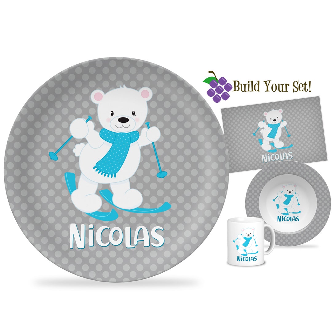 Polar Bear Plate - Grey Polka Dots Winter Holiday Bear Dinner Plate ...