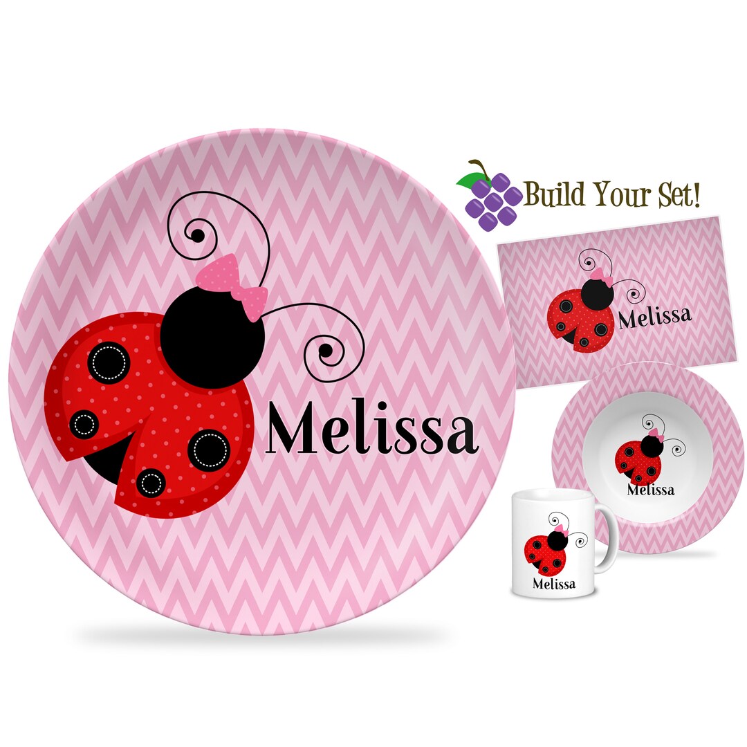 Ladybug Personalized Plate - Pink Love Bug Kids Red Black Ladybug ...