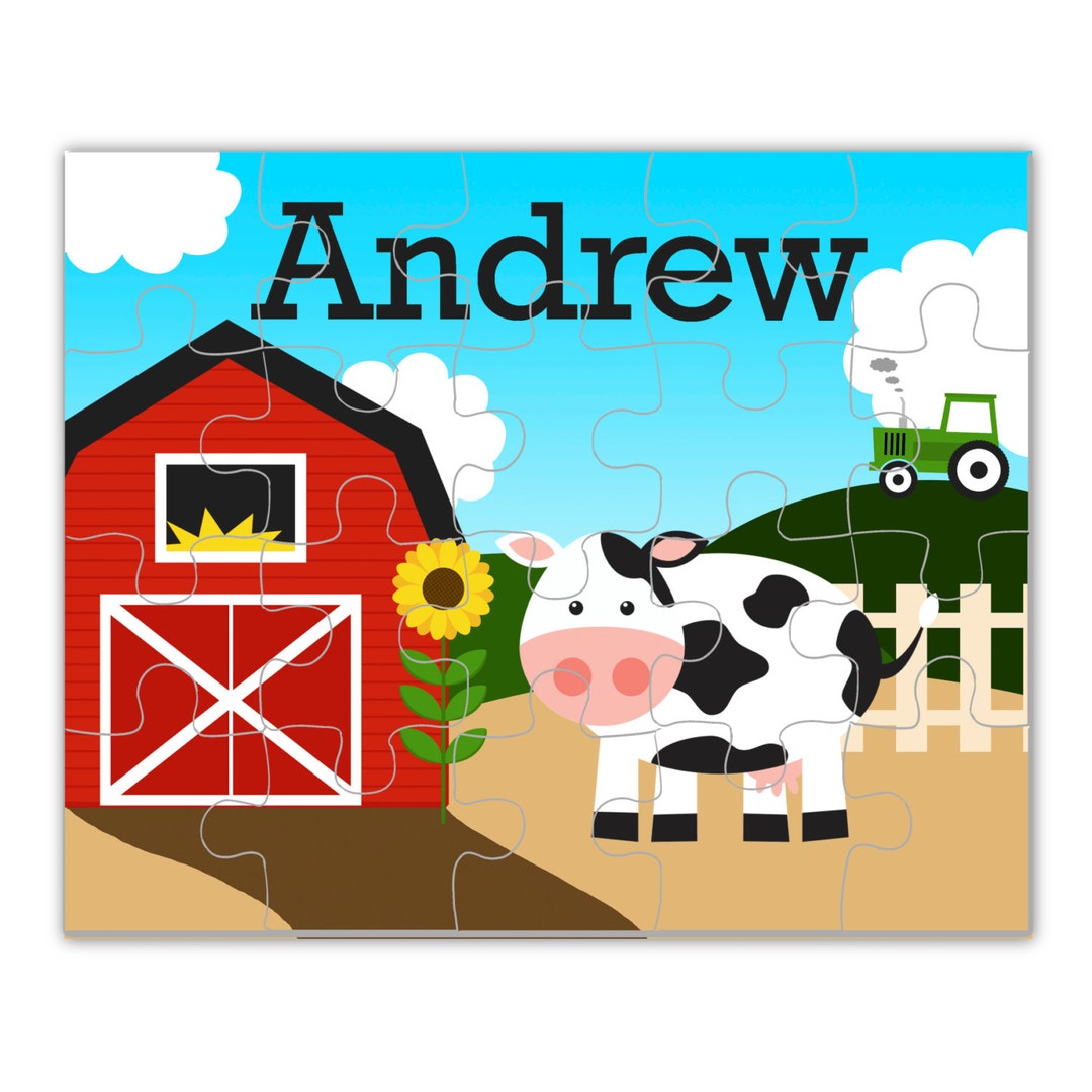 Personalized Farm Puzzle - Farm Animal Cow Puzzle, Red Barn Green ...