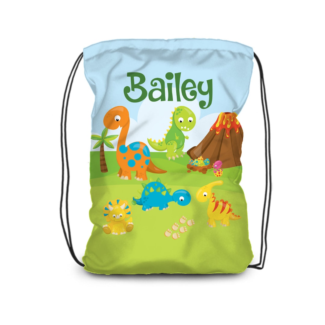 Kids Dinosaur Drawstring Backpack Prehistoric Volcano Dino Cinch Sack ...