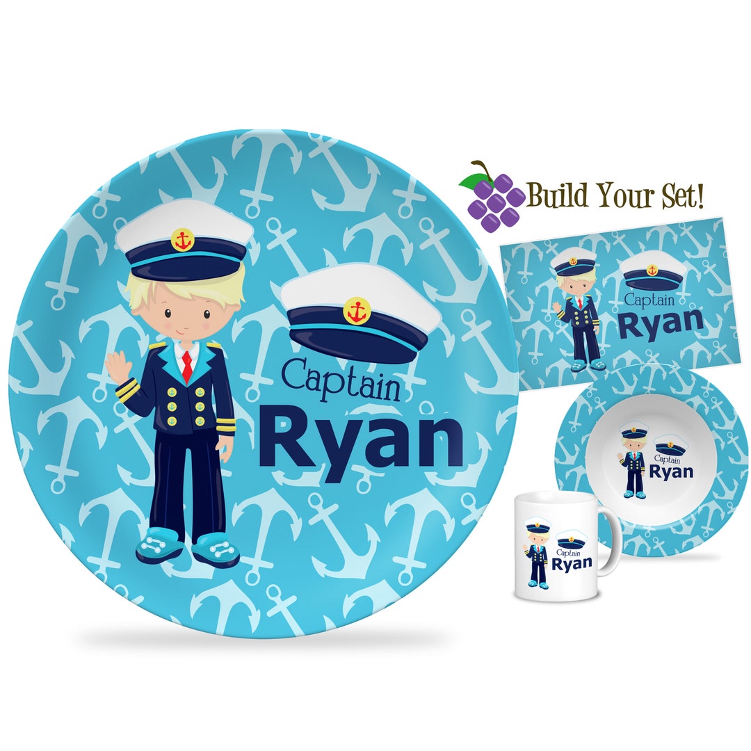 Nautical Plate - Navy Blue Ocean Ship Anchor Dinner Plate Set, Sea ...