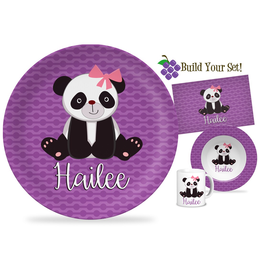 Panda Plate - Purple Dots Panda Bear Dinner Plate, Cute Little Girl ...
