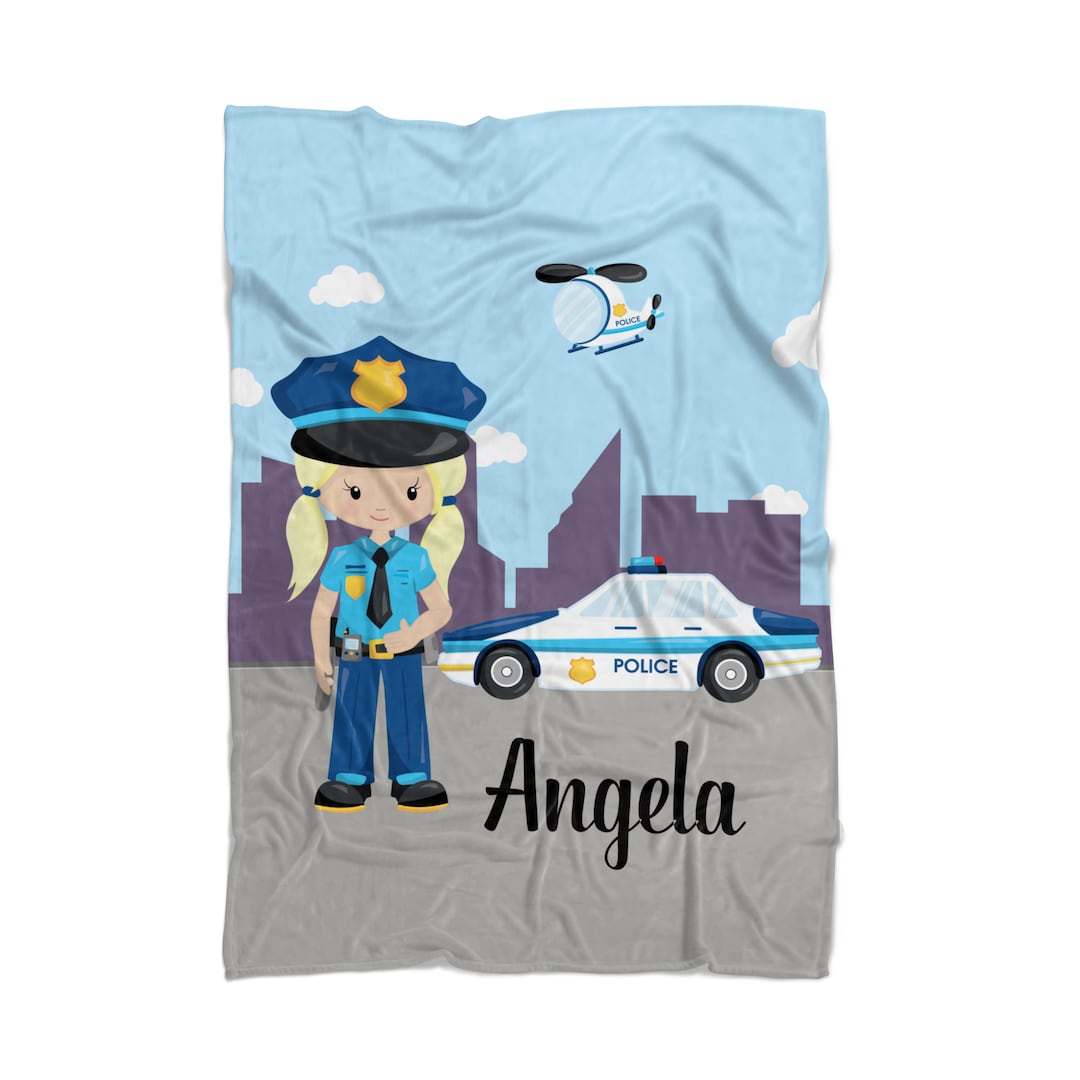Police Blanket City Police Cop Throw Blanket, Female Police Officer ...