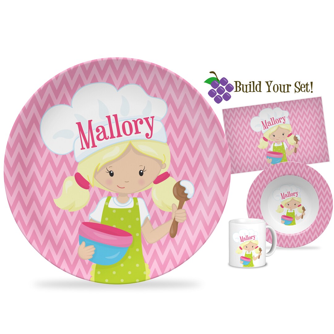 Personalized Girl Baker Plate - Pink Chevron Baking Dinner Plate ...