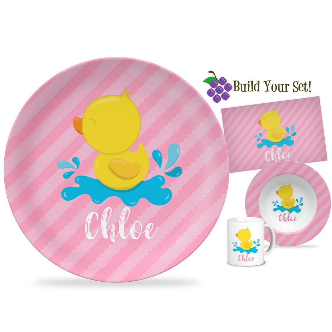 Spring Baby Plate - Pink Stripe Baby Duck Dinner Plate Set, Spring ...