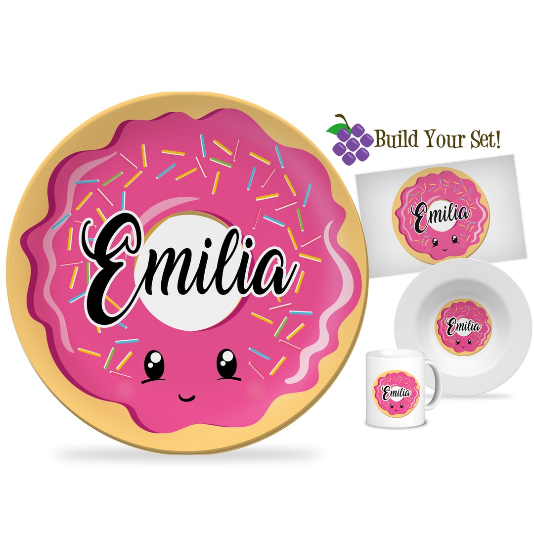 Donut Plate - Hot Pink Happy Donut Dinner Dessert Plate Set, Silly ...