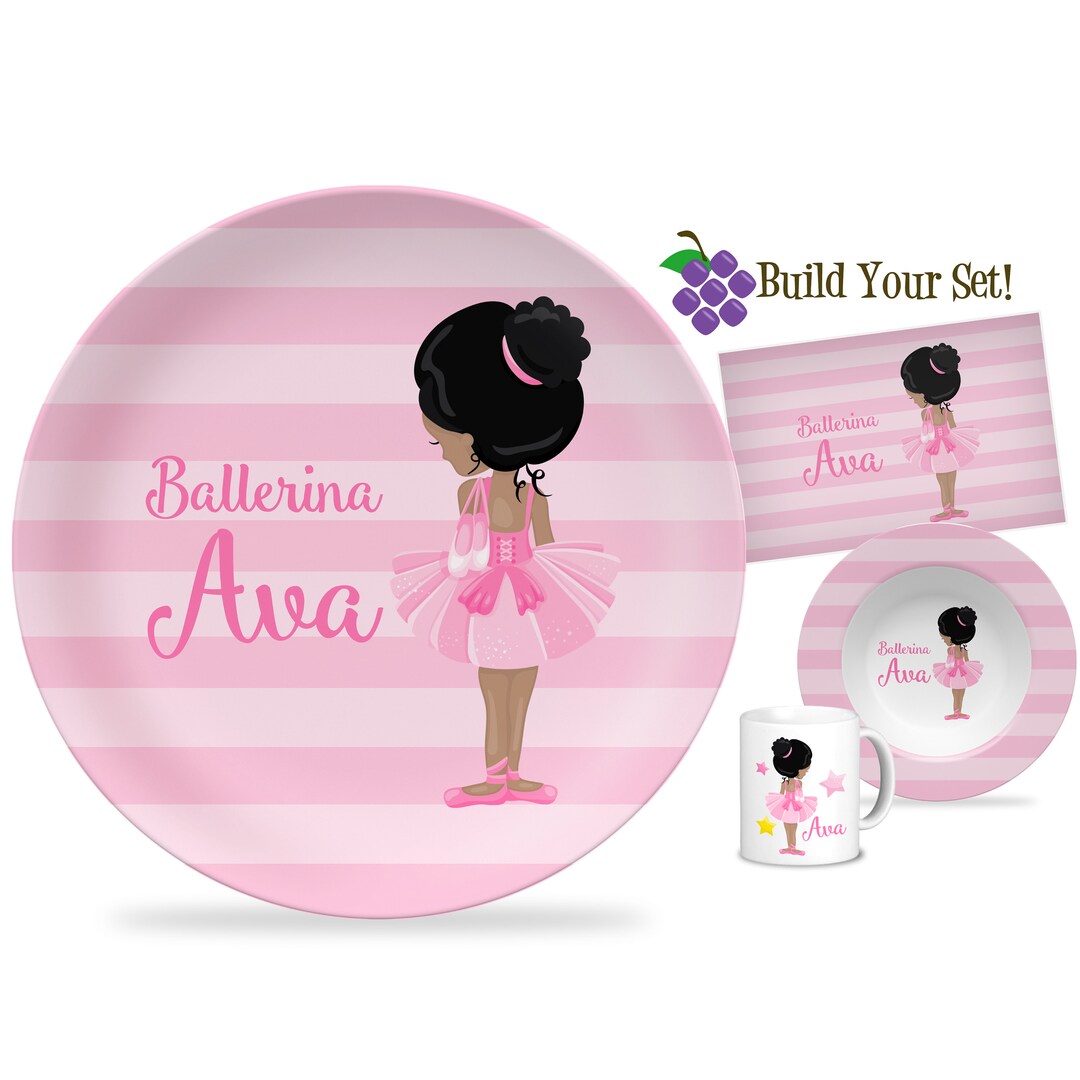 Ballerina Personalized Plate - Pink Stripe Ballet Dancer Dinner Plate ...