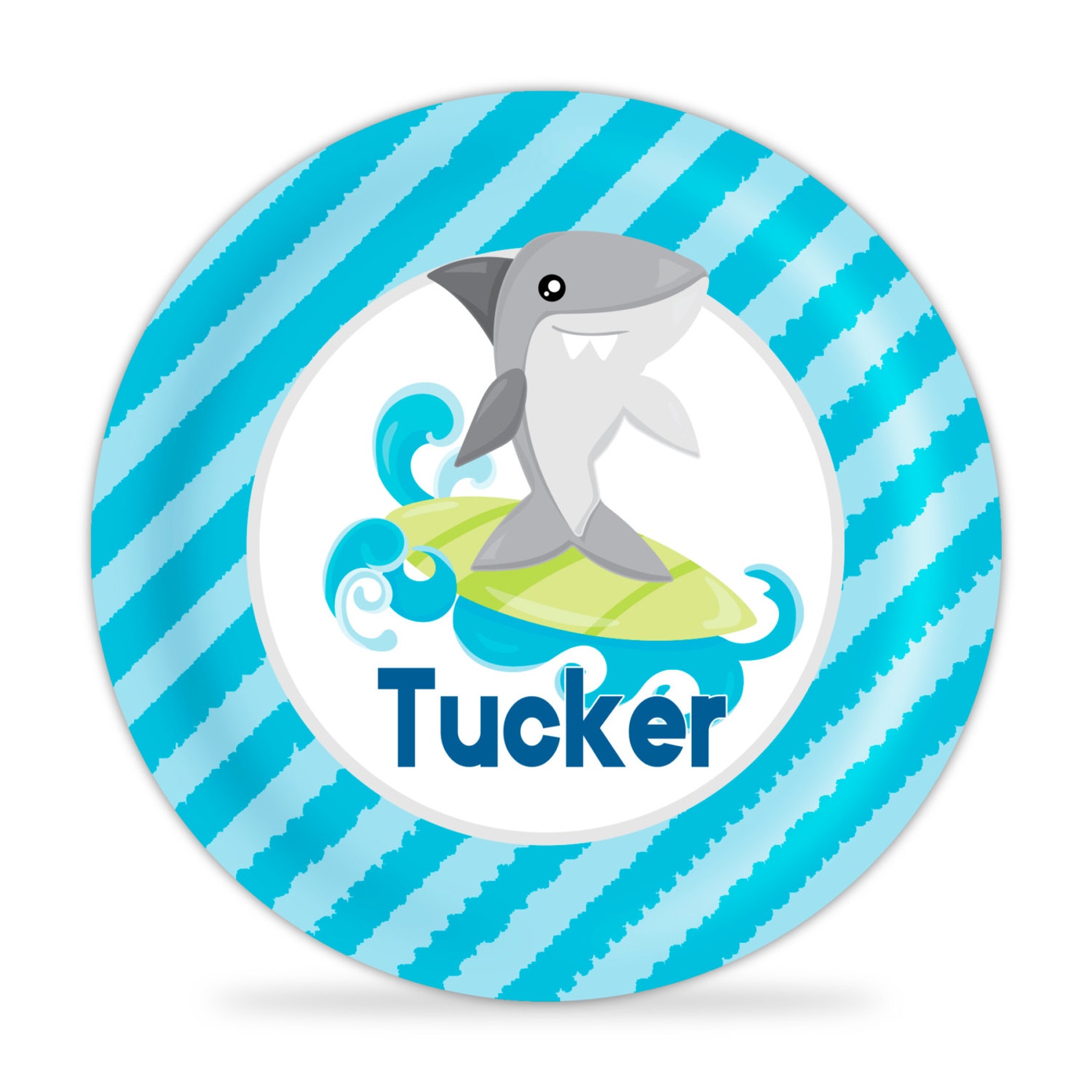 Shark Personalized Plate Blue Stripe Silly Surfing Shark | Etsy