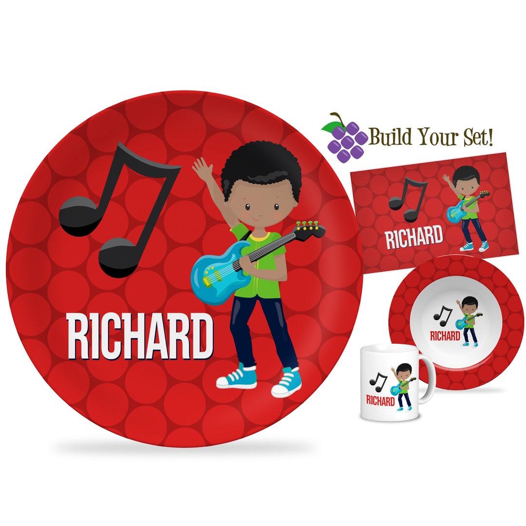 Kids Rock Star Plate - Red Polka Dots Music Note Rock Band Plate, Lead ...