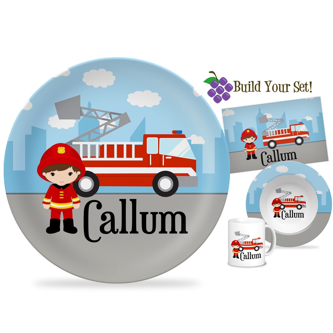 Firefighter Personalized Plate: Fire Truck Engine Squad Dinnerware Set ...