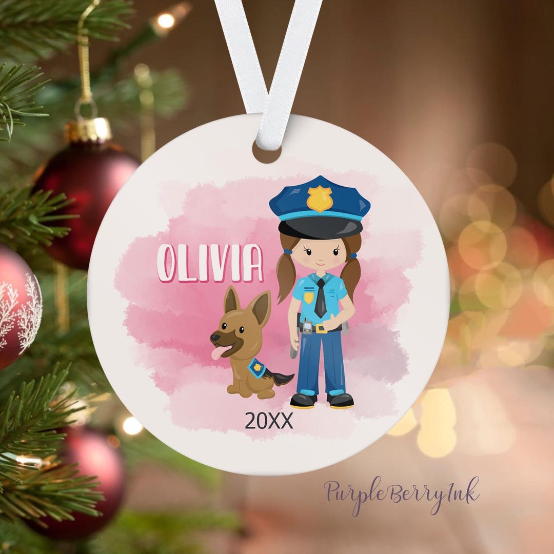 Police Ornament - Pink Law Enforcement Holiday Decor, Dog K9 Unit ...