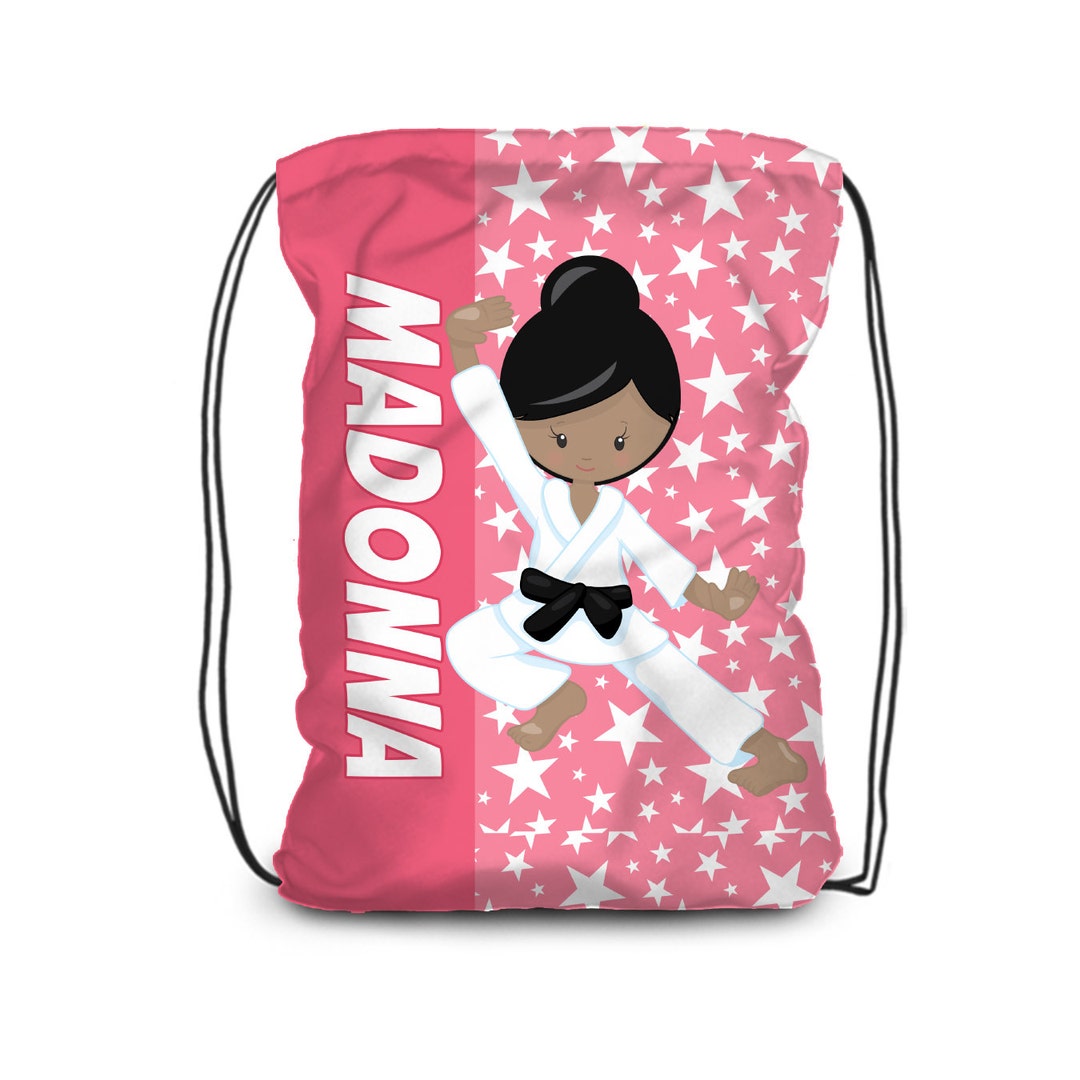 Personalized Karate Drawstring Backpack - Pink Stars Karate Cinch Sack ...