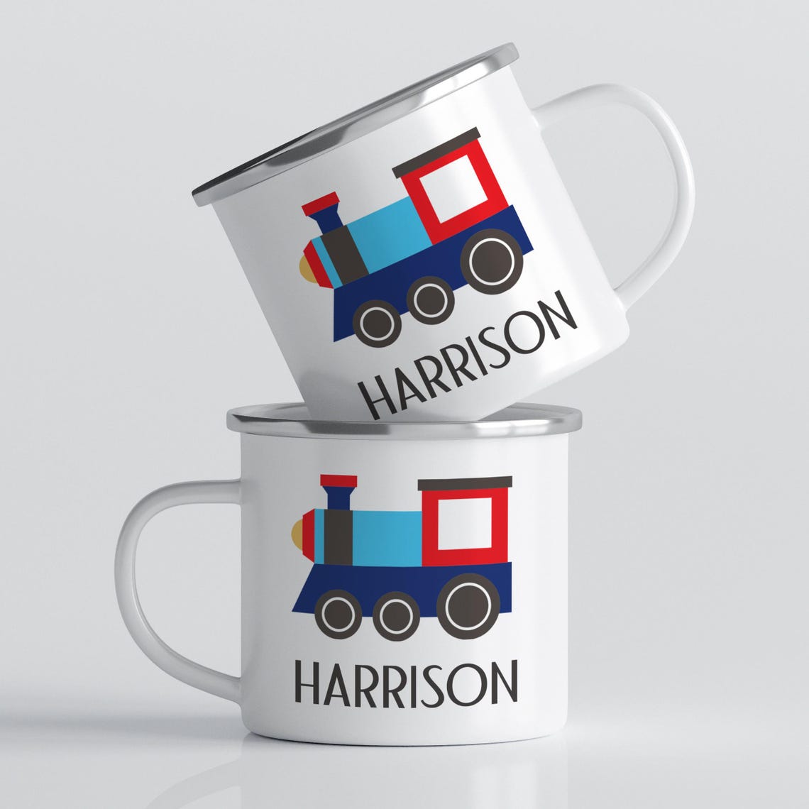 Train Personalized Mug - Red Blue Engine Drinkware Cup, Kids Choo Choo ...
