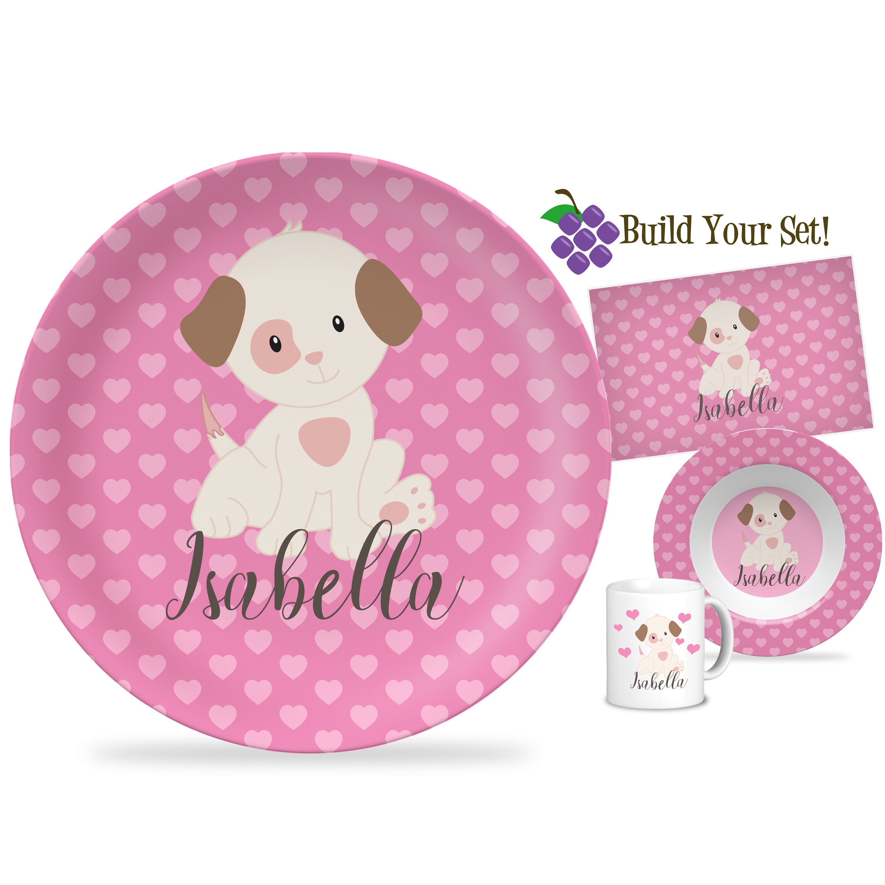 Puppy Dog Personalized Plate Pink Heart Cute Little Puppy - Etsy