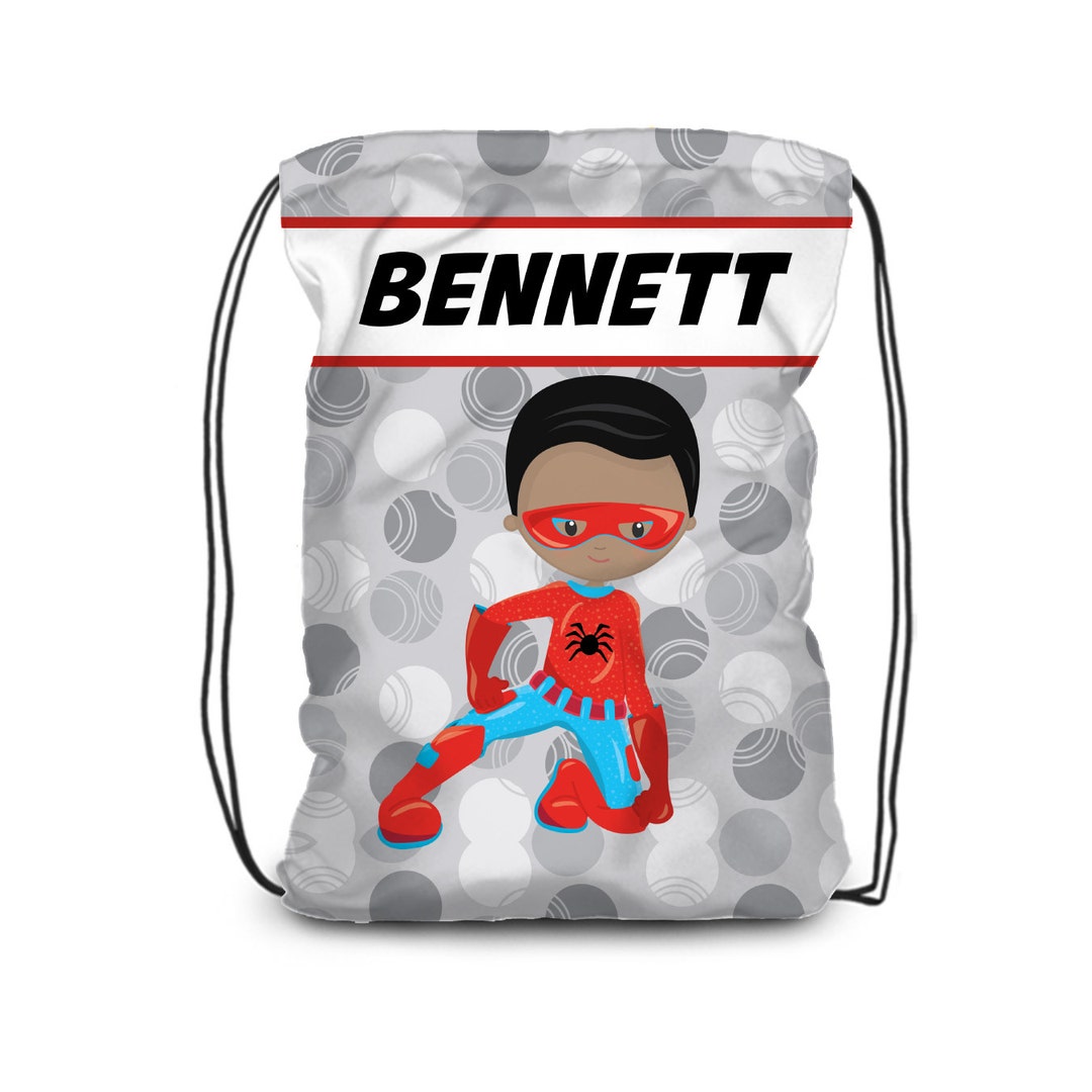 Superhero Personalized Drawstring Backpack - Gray Super Hero Cinch Sack ...