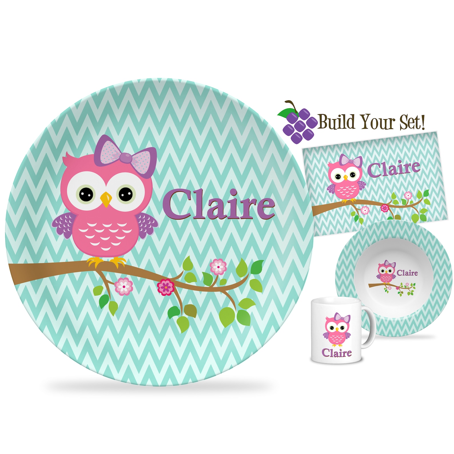 Owl Personalized Plate Turquoise Chevron Owl Dinner Plate - Etsy