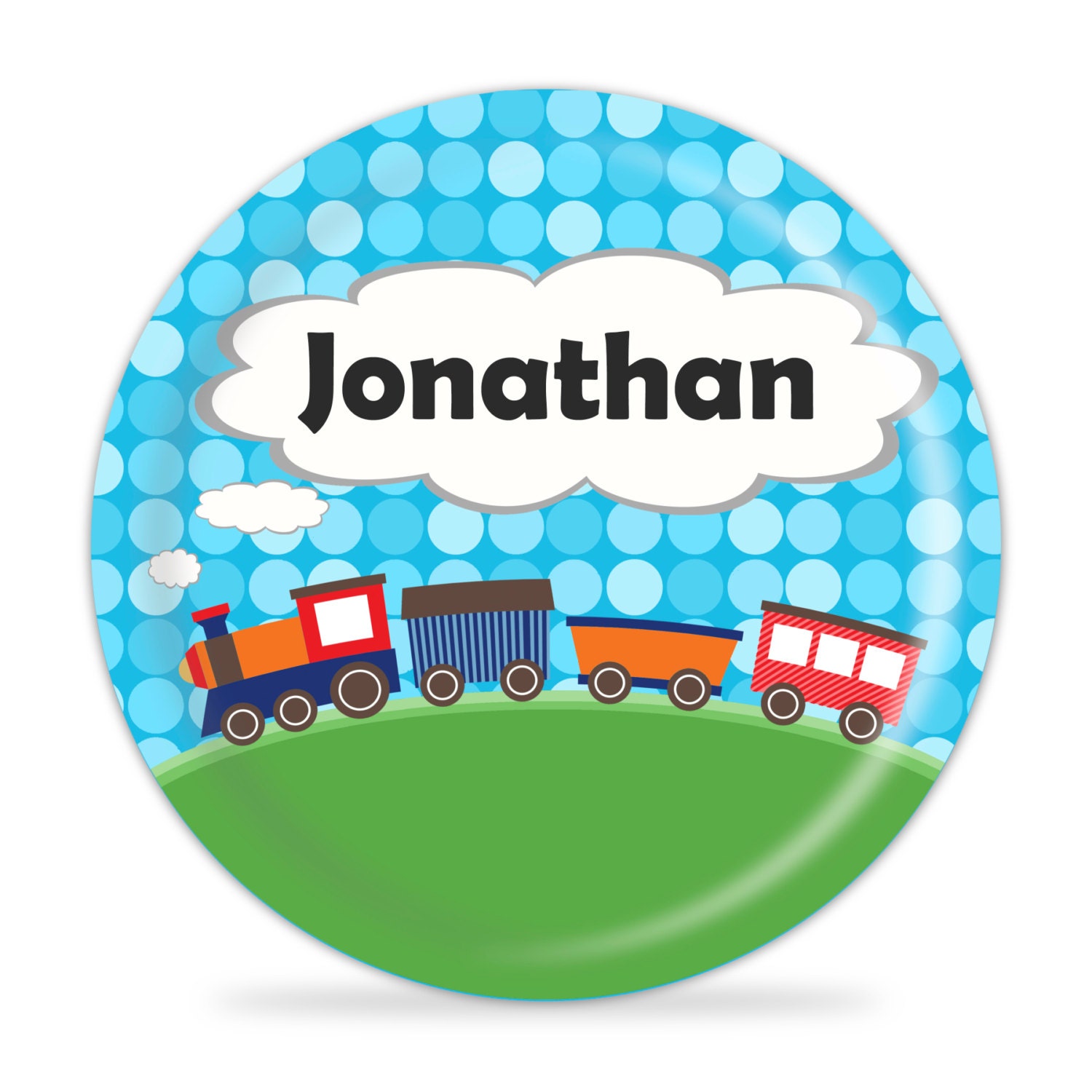 Kids Train Plate Blue Polka Dot Sky Train Dinner Plate Fun - Etsy