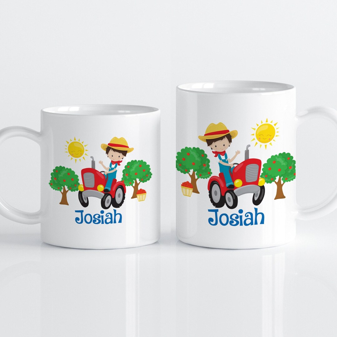 Apple Farmer Mug - Kids Red Tractor Farm Cup, Orchard Farmer ...