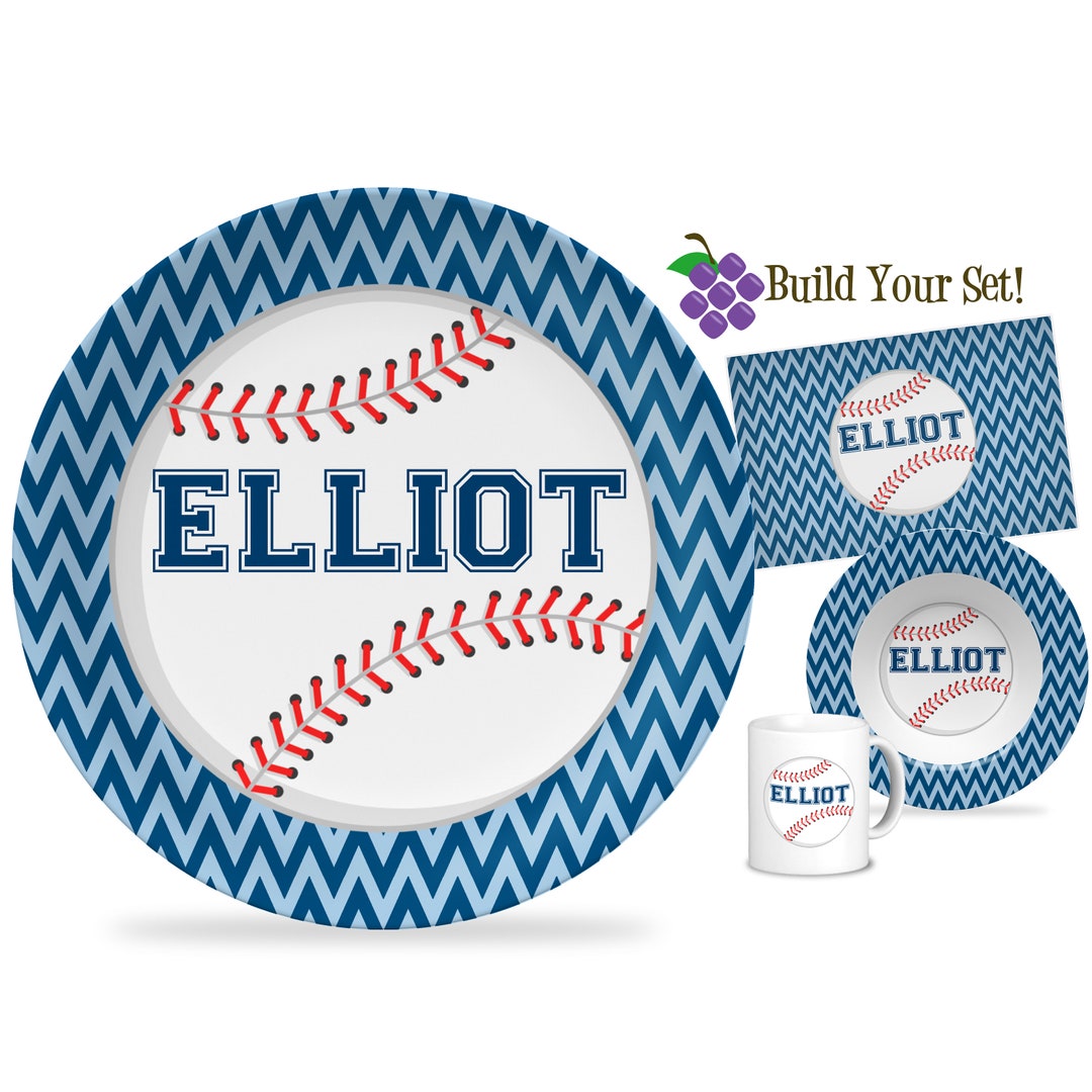 Kids Baseball Personalized Plate - Blue Sports Play Ball Player Dinner ...