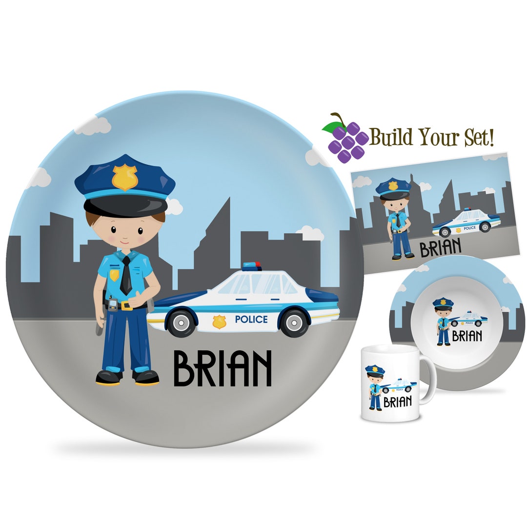 Kids Police Personalized Plate - Blue Police Officer Boy Dinner Plate ...