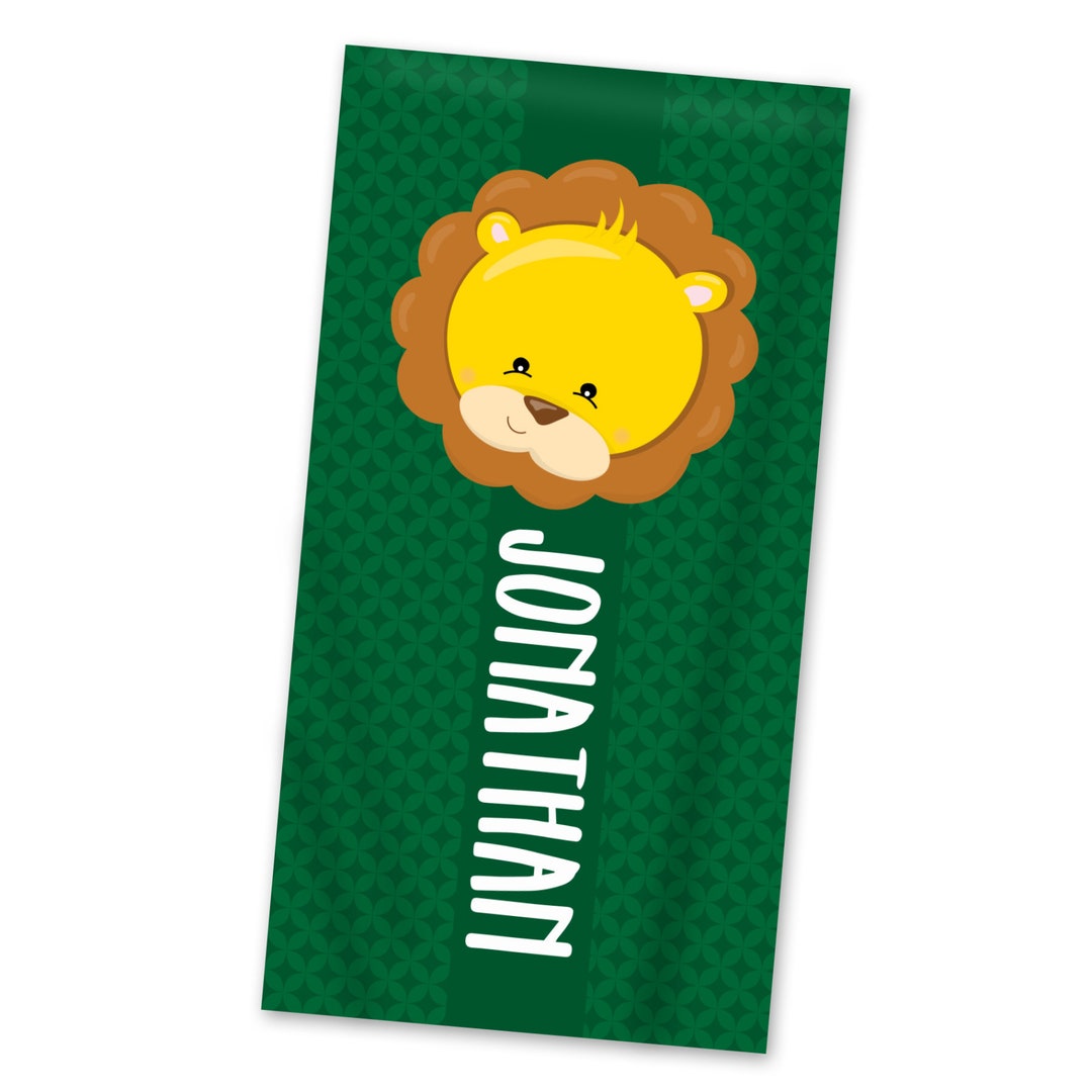 Kids Lion Personalized Towel, Jungle Zoo Animal Towel, Custom Beach ...