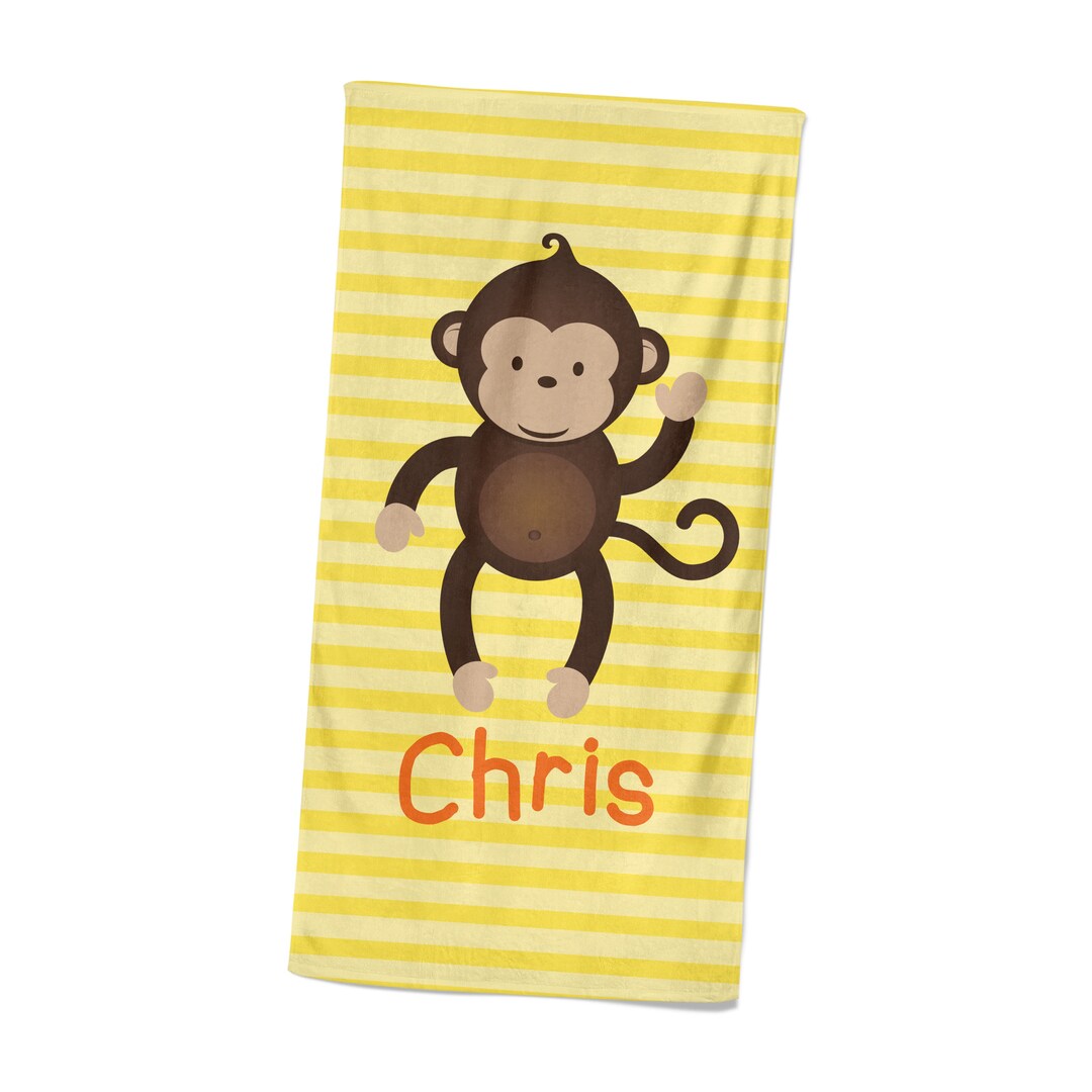 Personalized Monkey Beach Towel - Yellow Stripes Safari Animal ...