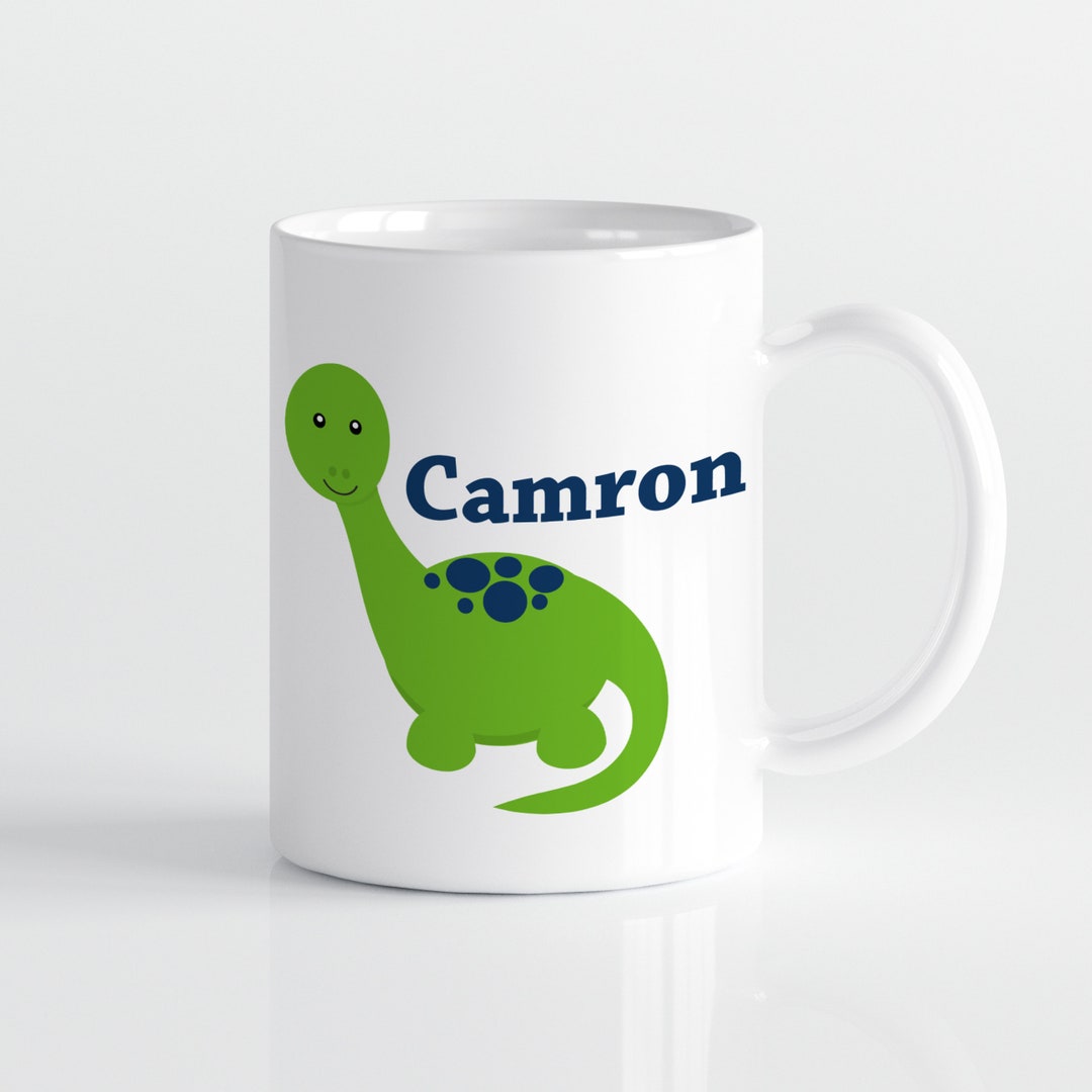 Kids Dinosaur Mug Green Prehistoric Cup, Jurassic Dino Personalized Mug ...