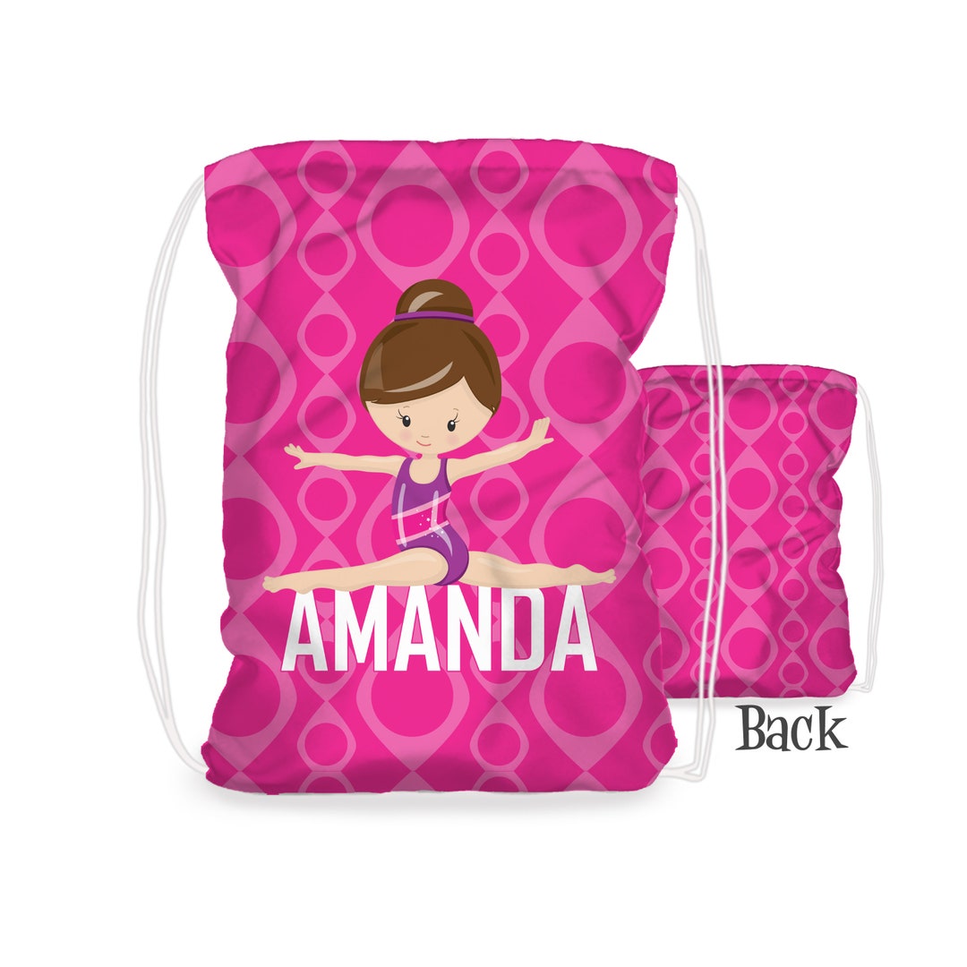 Personalized Gymnast Drawstring Backpack Hot Pink Geometric Girl ...