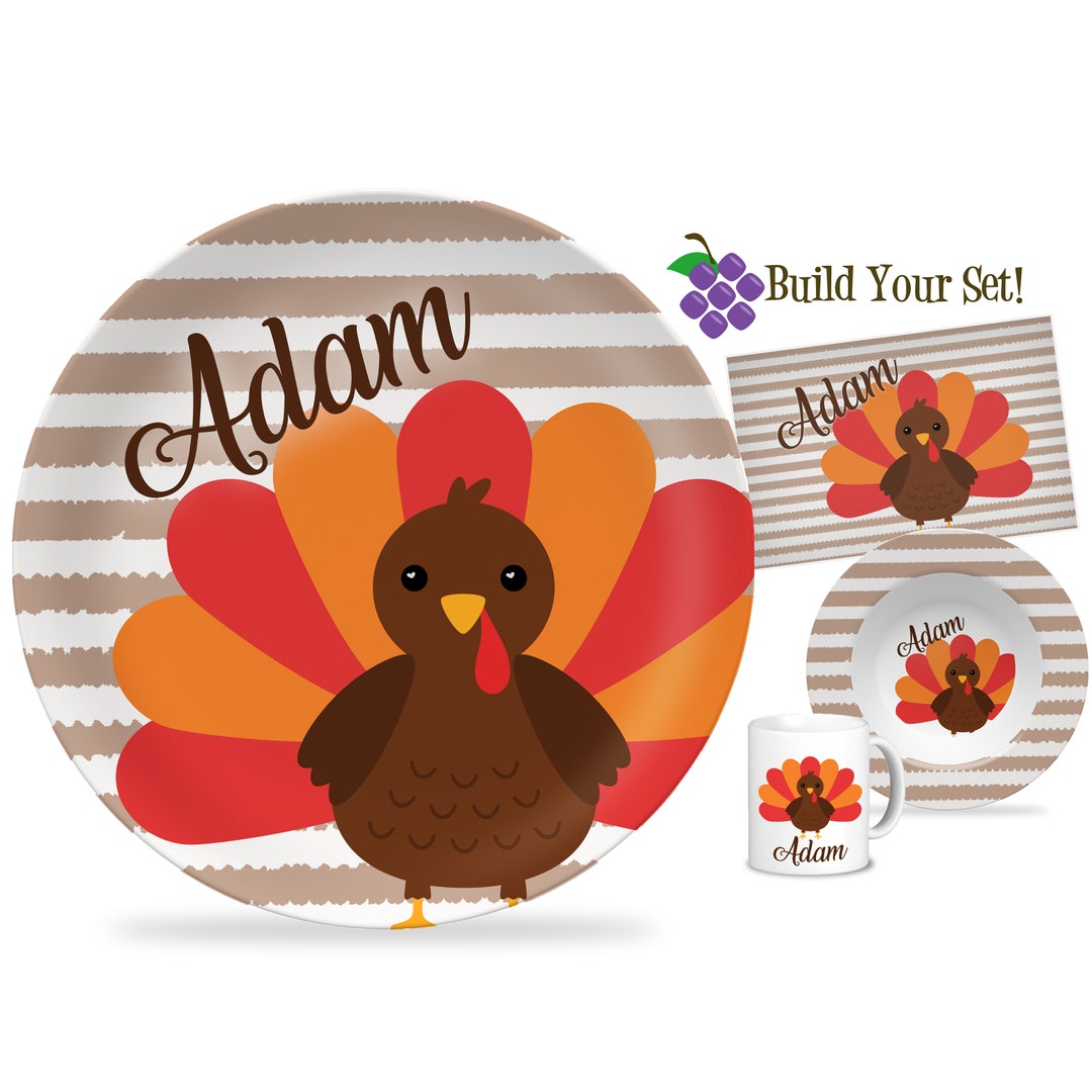 Personalized Thanksgiving Plate - Cute Fall Turkey Dinner Plate Set ...