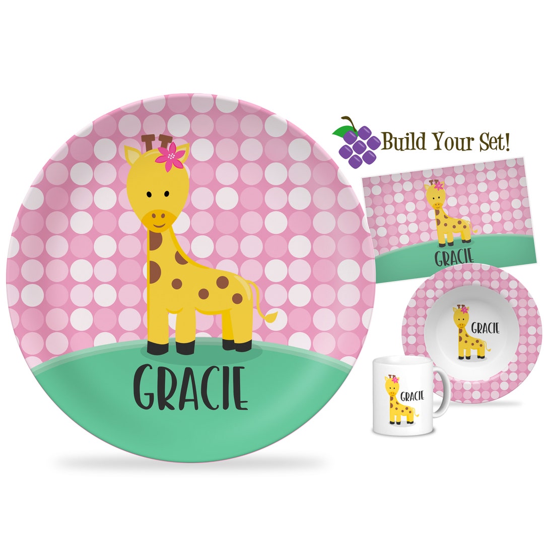 Giraffe Personalized Plate - Pink Polka Dot Safari Animal Dinner Plate ...