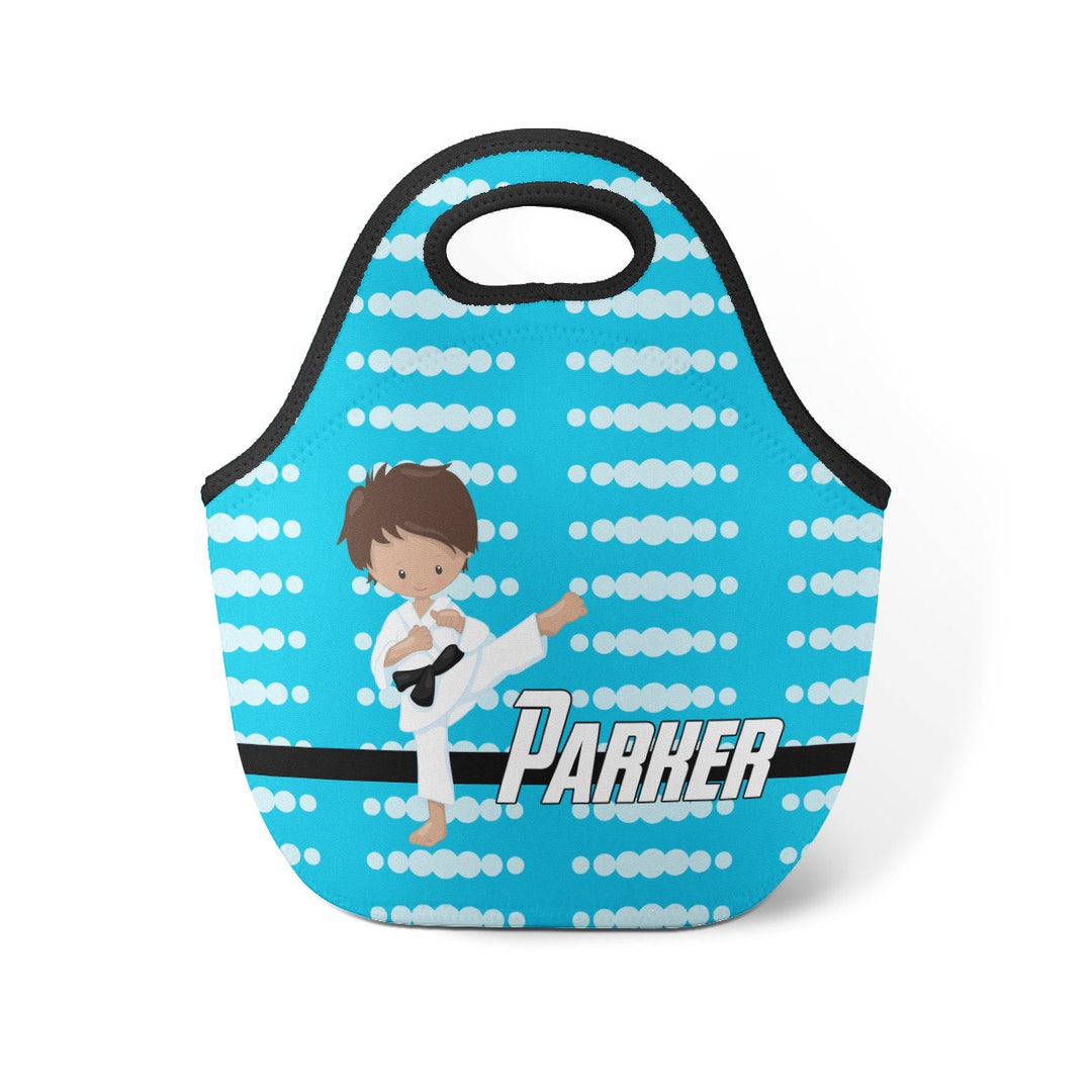 Personalized Karate Lunch Tote Bright Blue Dots Ninja Snack Sack, Black ...