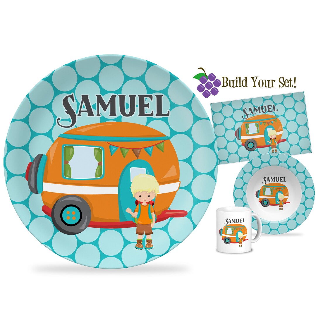 Kids Camping Plate: Cute Little Orange RV Camper Personalized Dinner ...