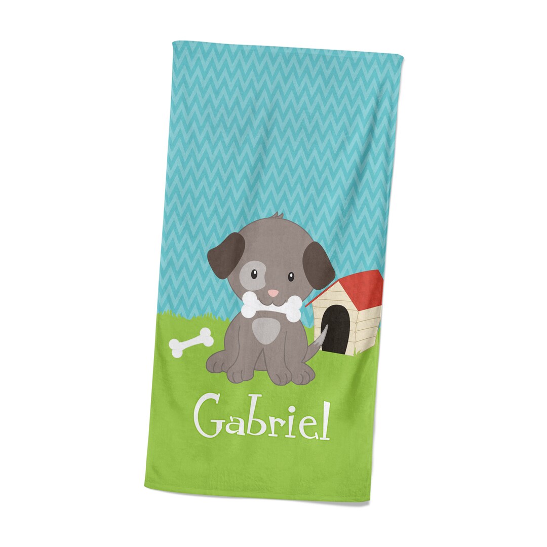 Puppy Kids Beach Towel - Turquoise Chevron Pup Doggie Lightweight Pool ...