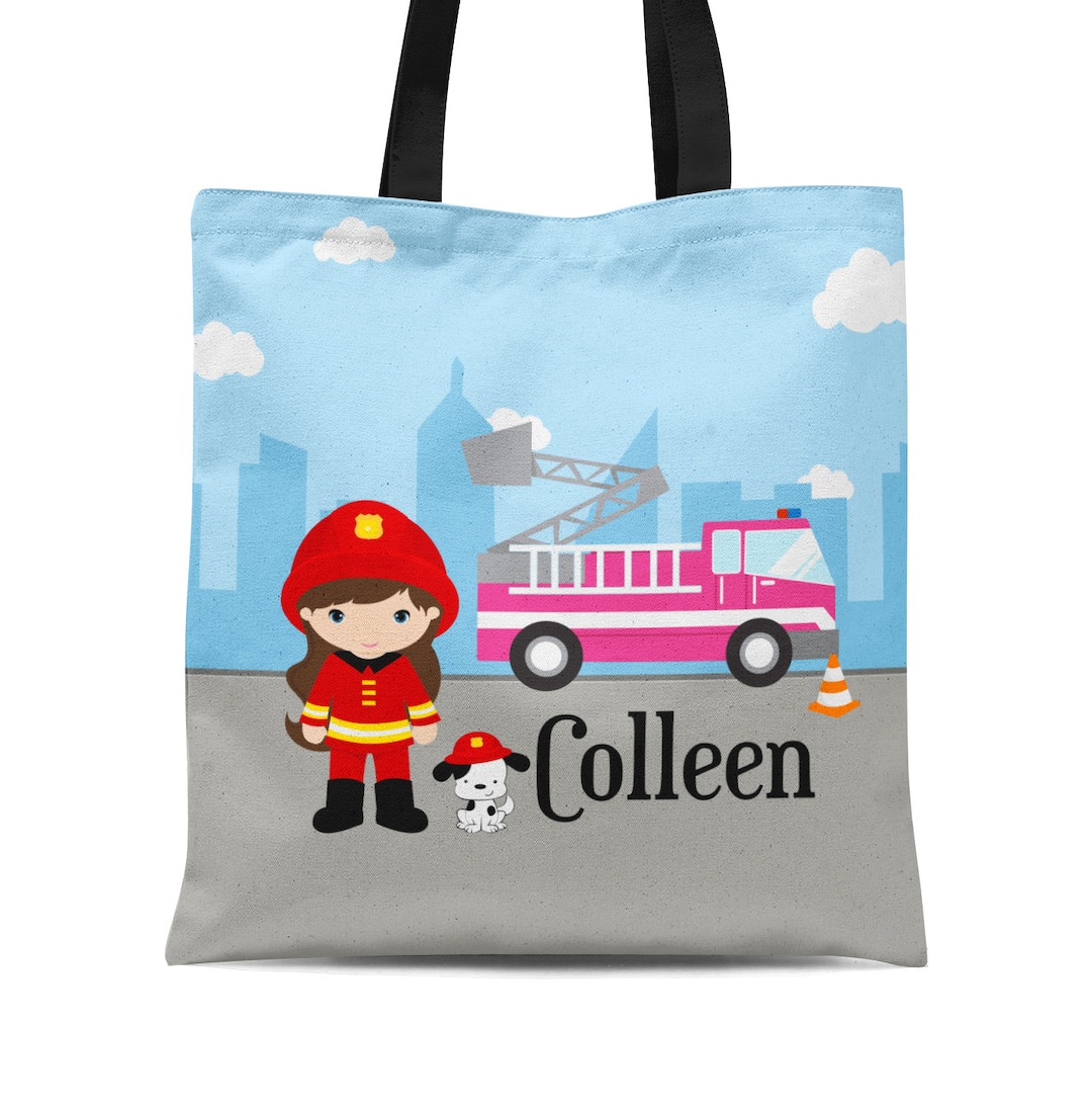 Personalized Fire Truck Tote Bag Pink Fire Engine Custom Tote Bag, Blue ...