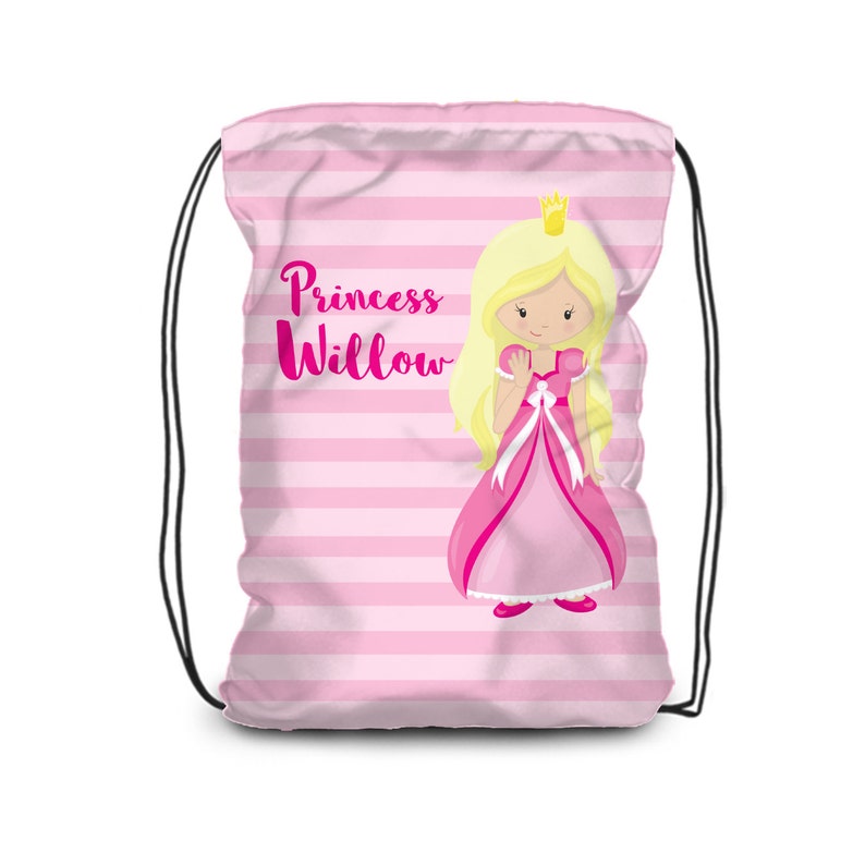 Personalized Princess Drawstring Backpack - Pink Stripes Princess Cinch ...